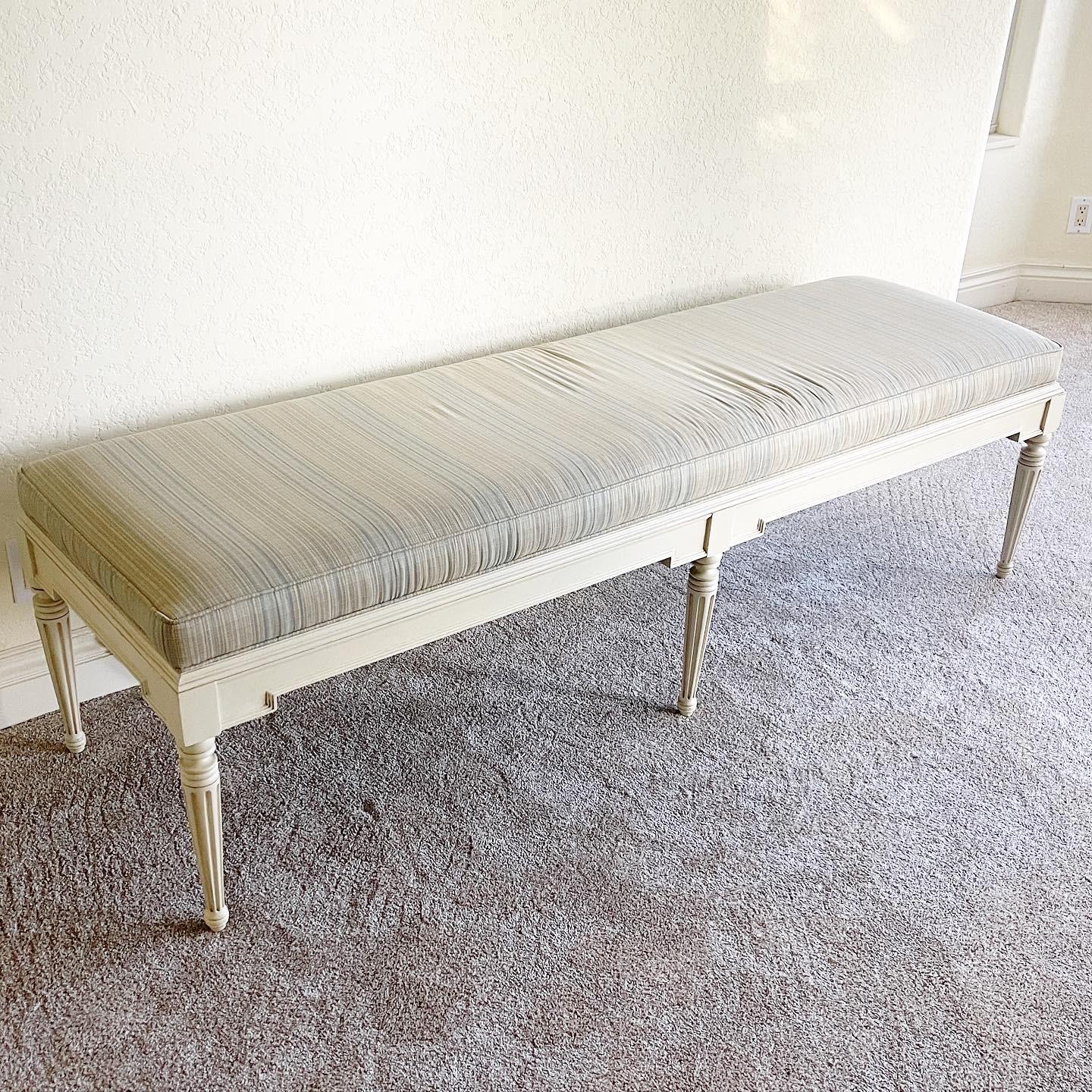 Vintage Regency Cream Wooden Bench For Sale at 1stDibs