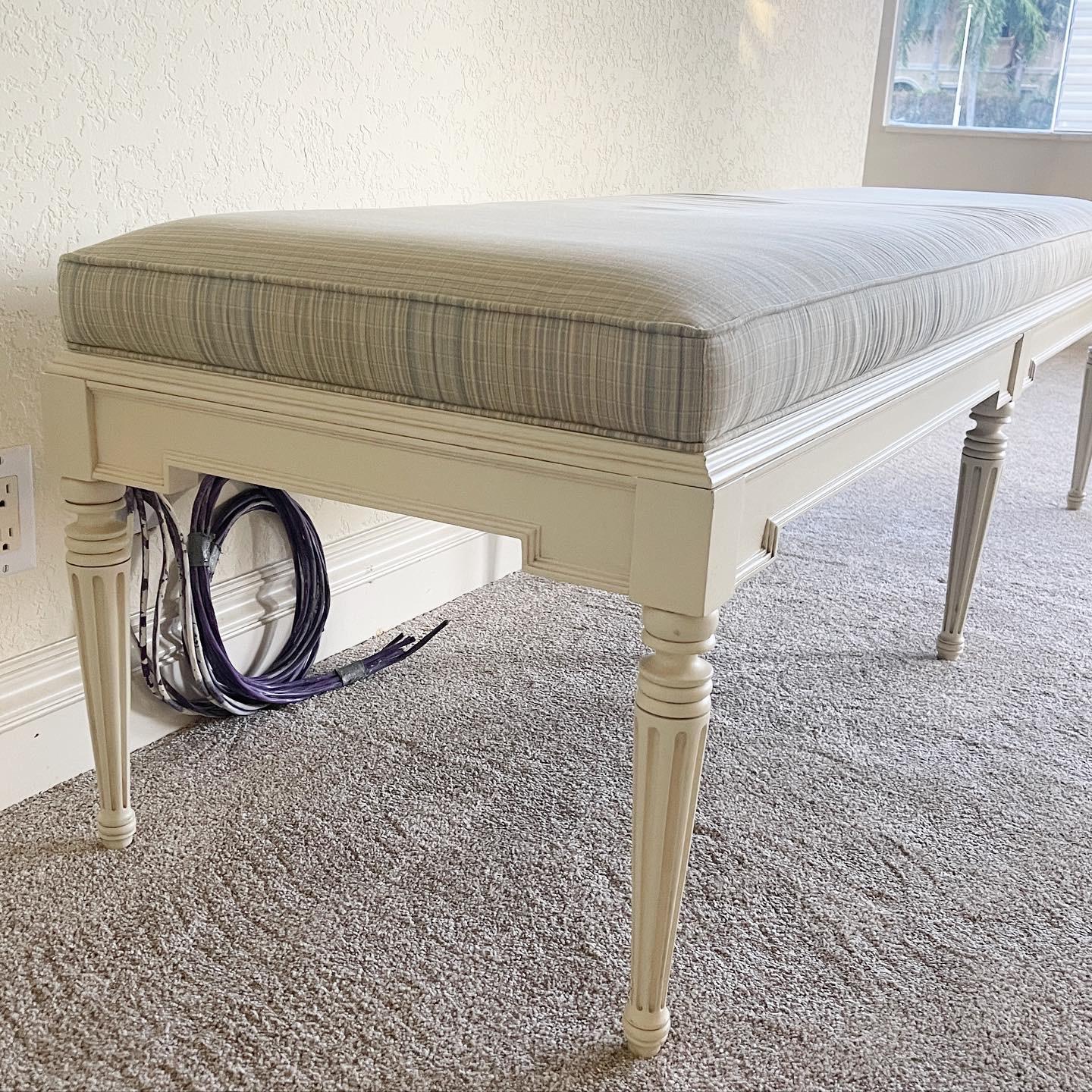 Vintage Regency Cream Wooden Bench For Sale at 1stDibs