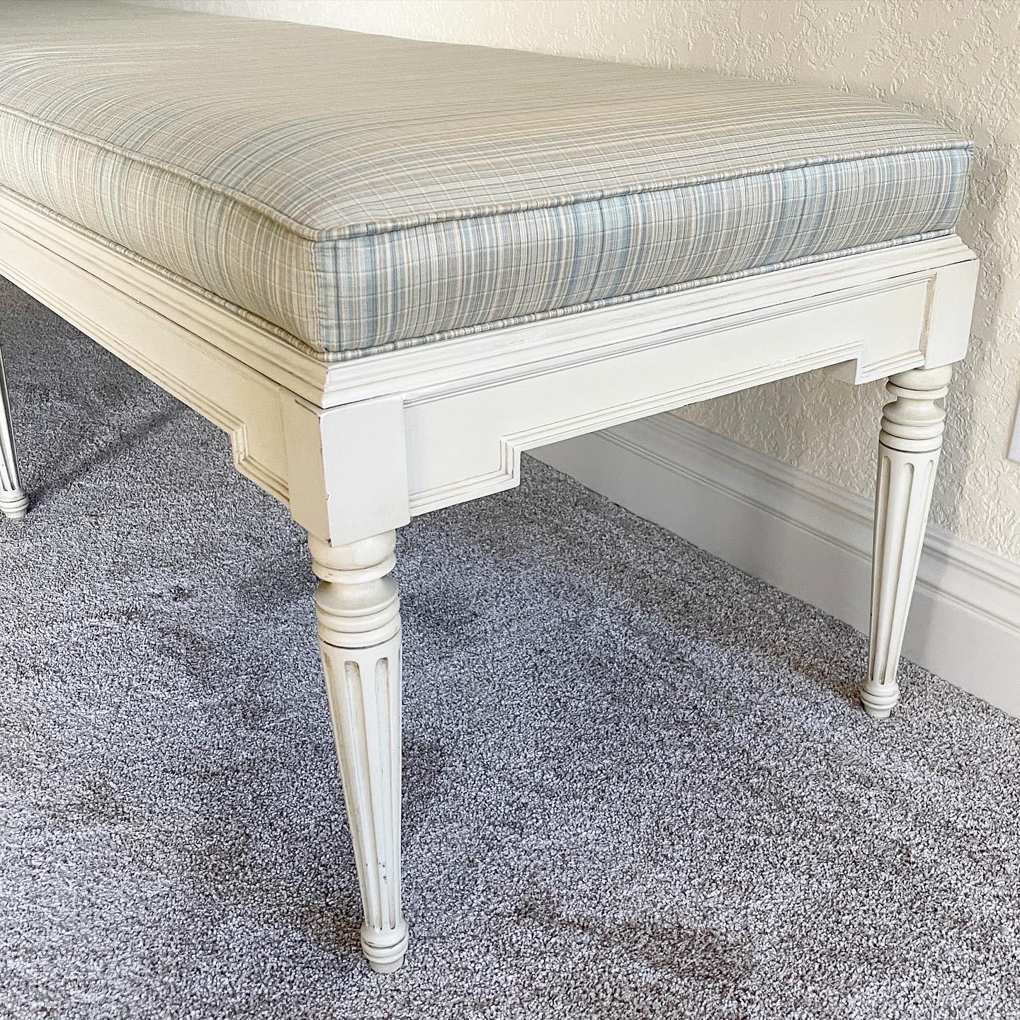 Vintage Regency Cream Wooden Bench For Sale at 1stDibs