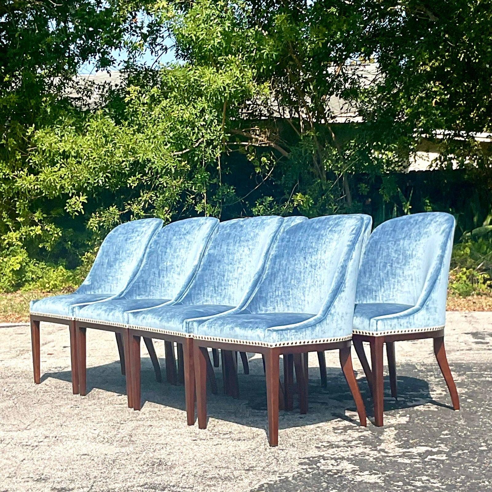 Vintage Regency Custom Sherrill Velvet Dining Chairs - Set of 8 For ...