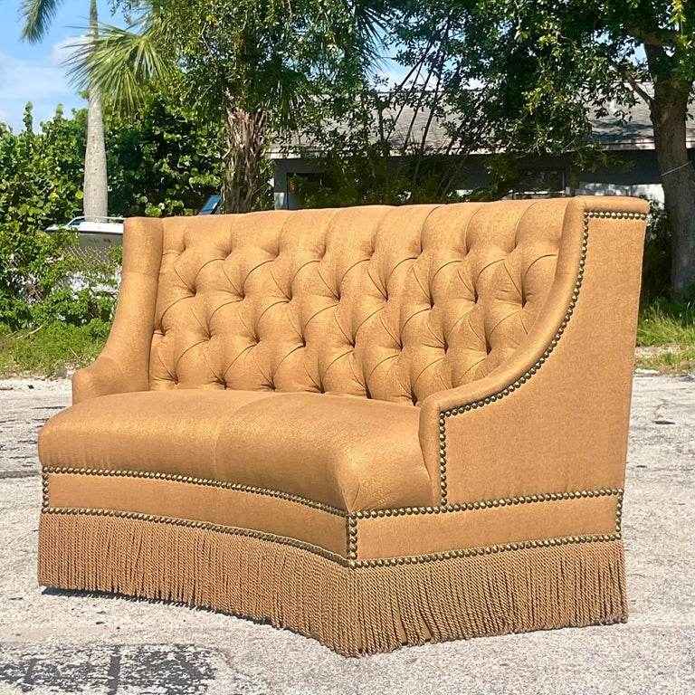 Vintage Regency Custom Tufted Curved Bench For Sale at 1stDibs