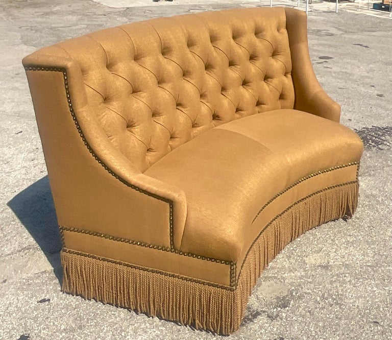 Vintage Regency Custom Tufted Curved Bench For Sale at 1stDibs