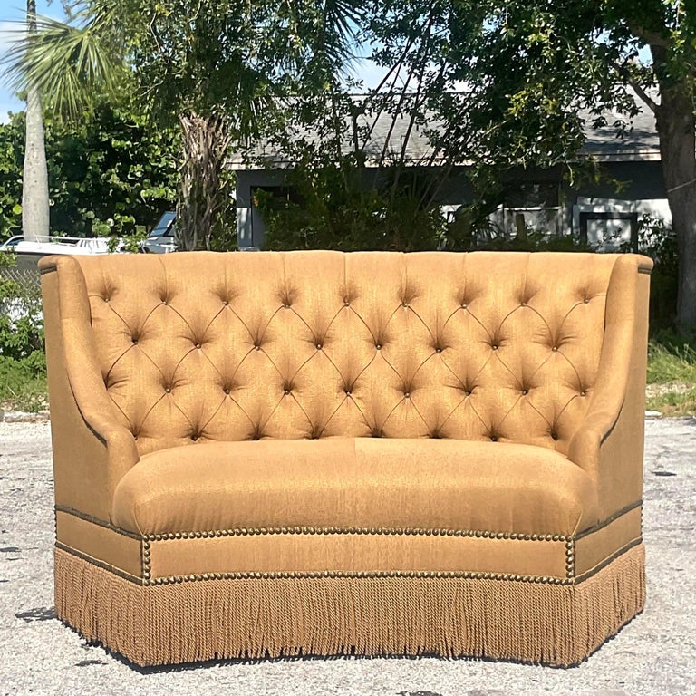 Vintage Regency Custom Tufted Curved Bench For Sale at 1stDibs