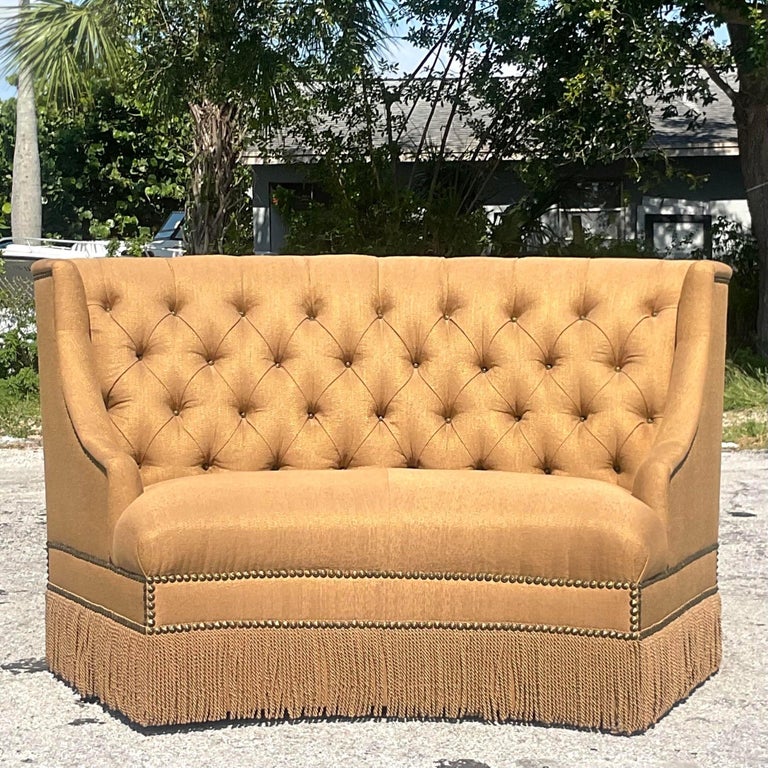 Vintage Regency Custom Tufted Curved Bench For Sale at 1stDibs