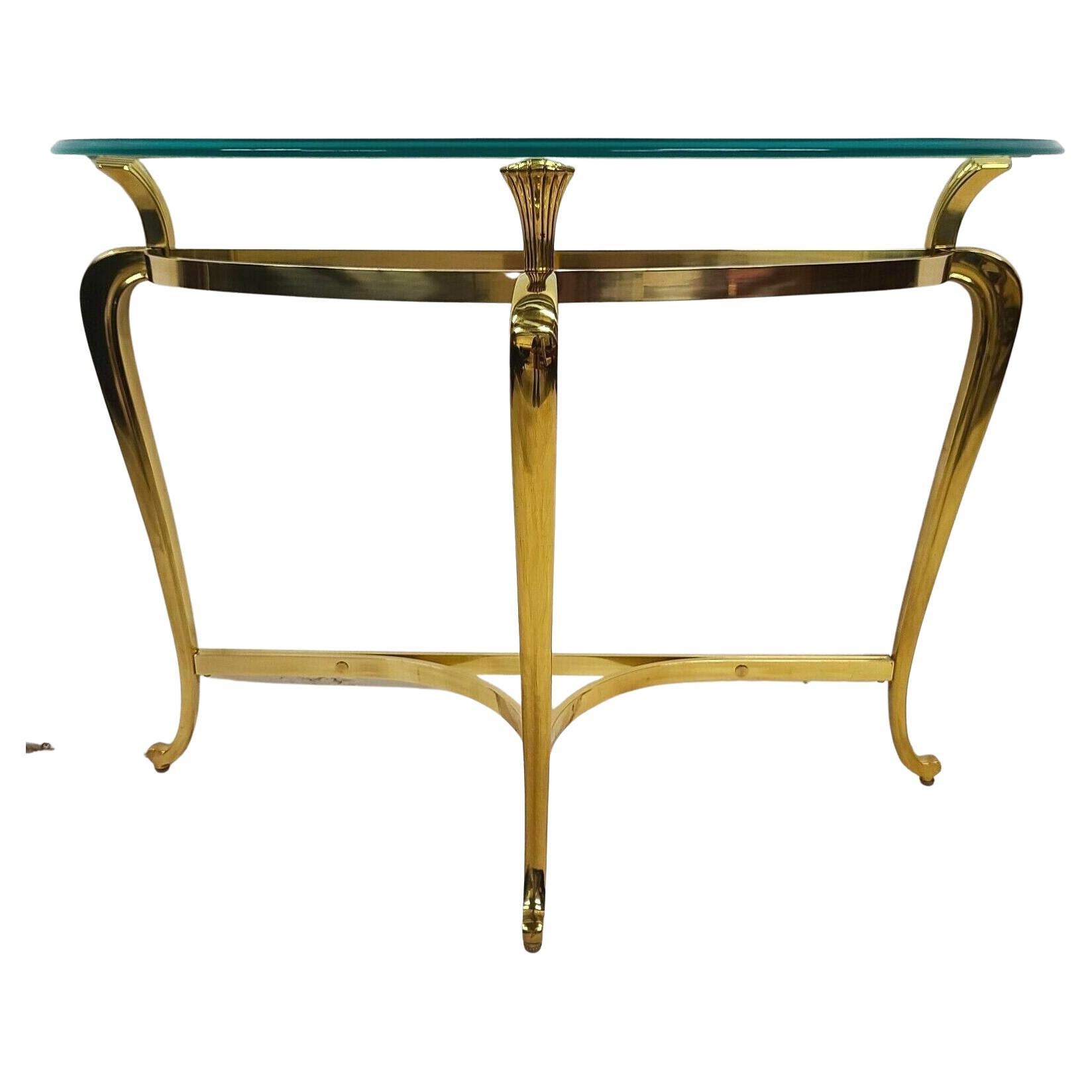Regency Style Brass and Glass Demilune Console at 1stDibs