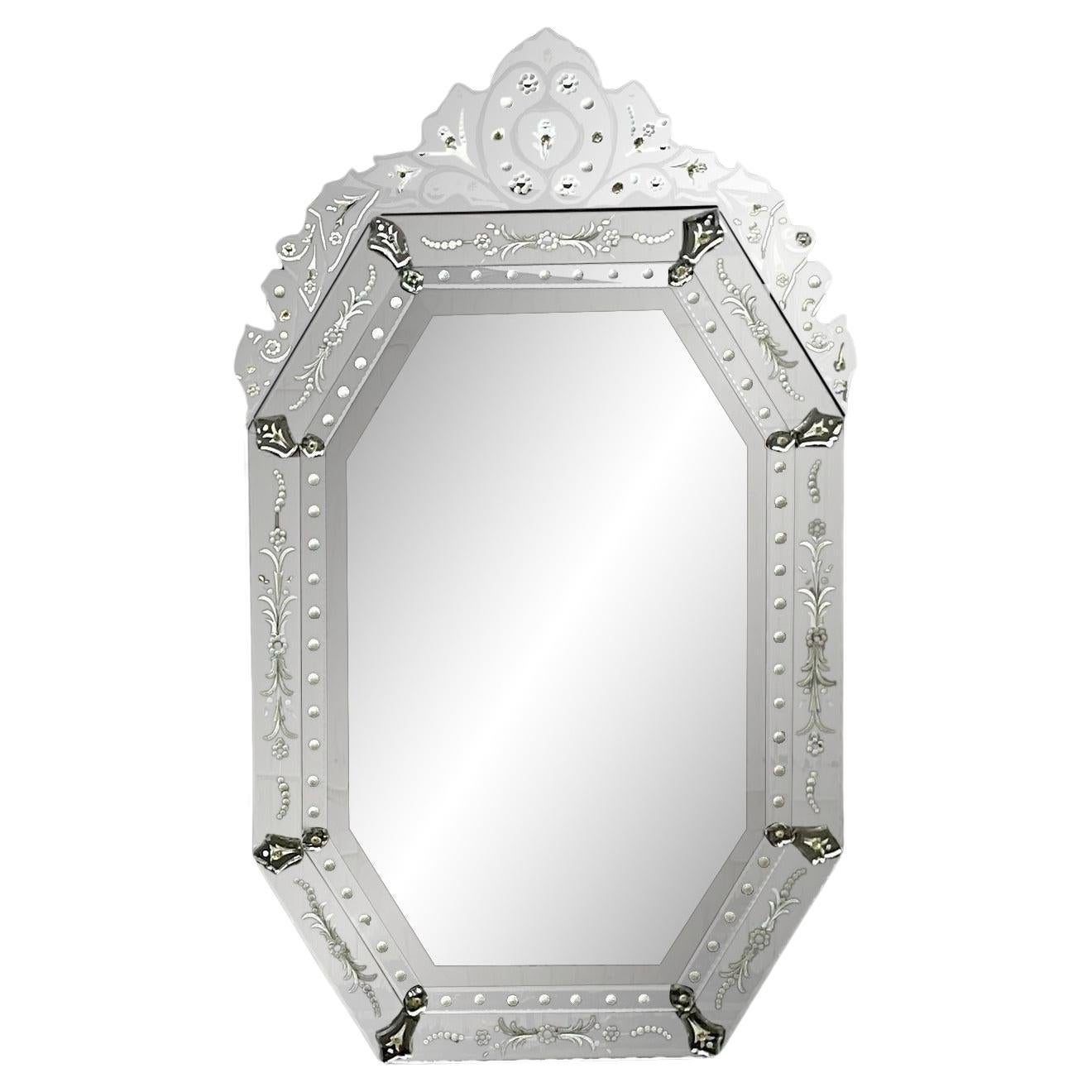 Lovely Rectangular Vintage Etched Mirror For Sale at 1stDibs