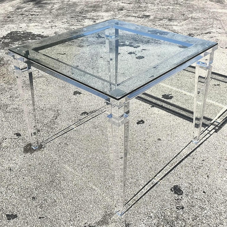Vintage Regency Faceted Lucite Game Table For Sale at 1stDibs