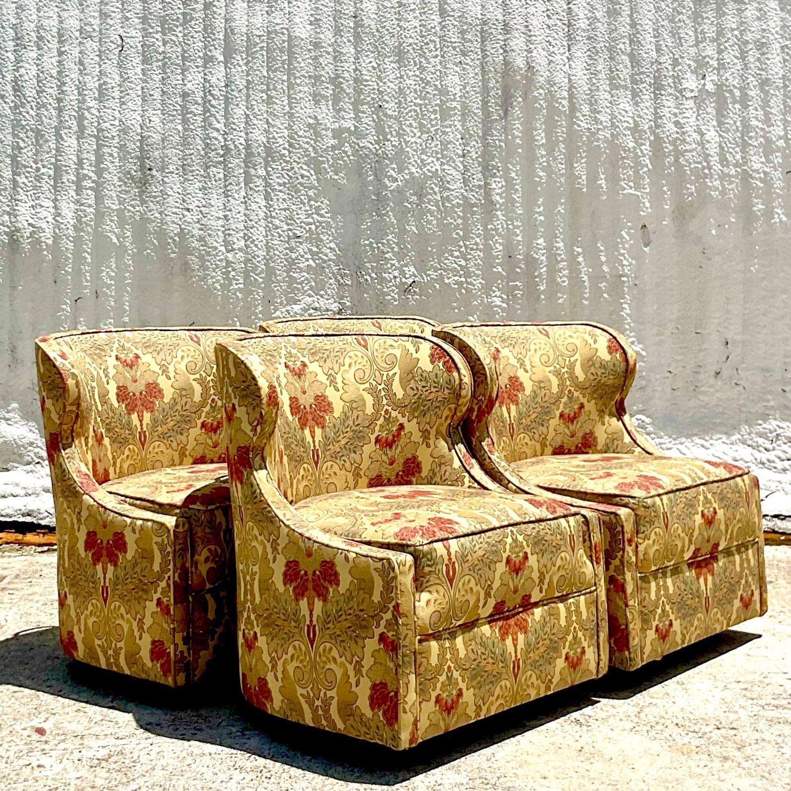Vintage Regency Fleur De Lys Swivel Club Chairs - Set of Four For Sale ...