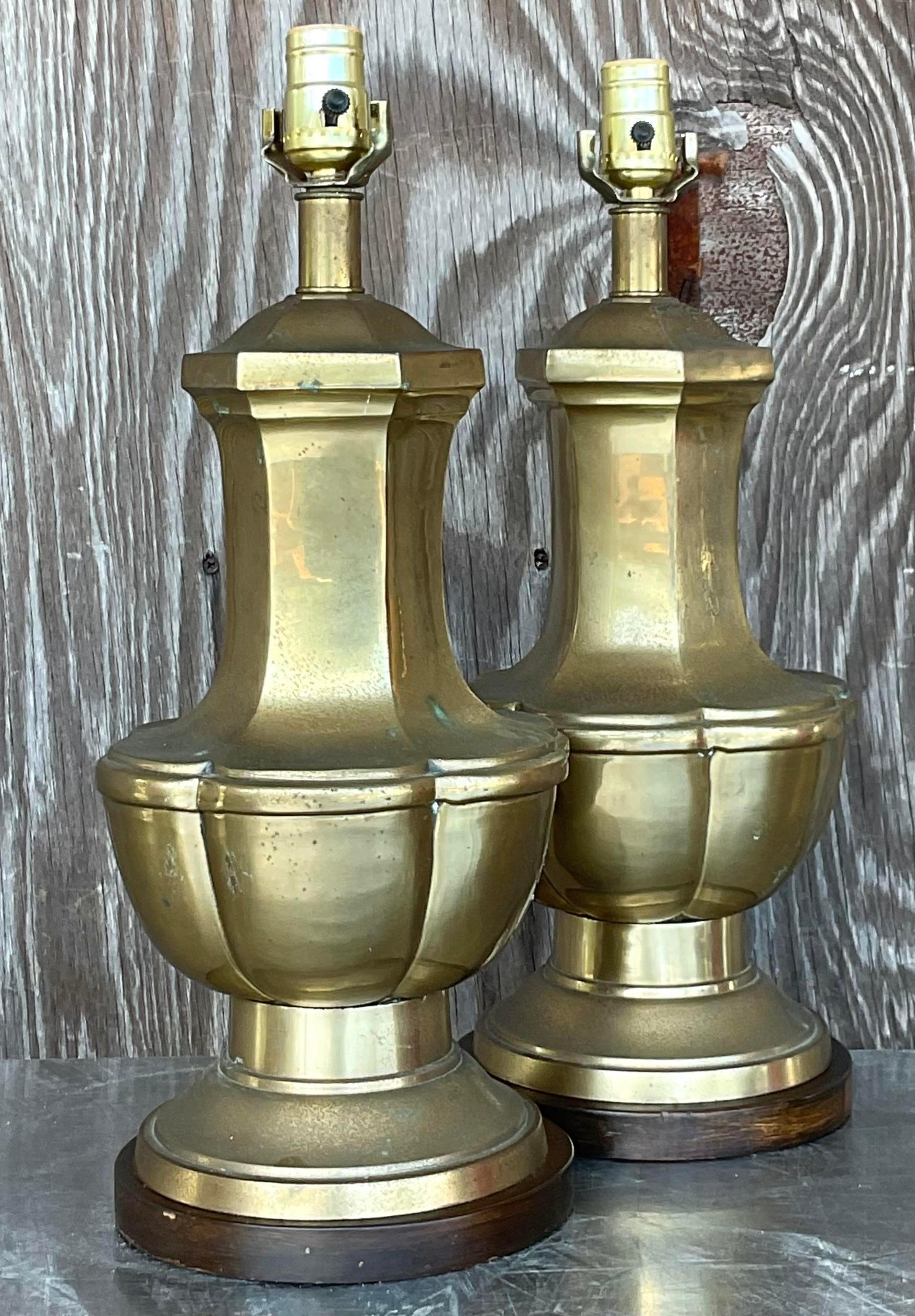 Vintage Regency Frederick Cooper Brass Lamps - a Pair For Sale at 1stDibs