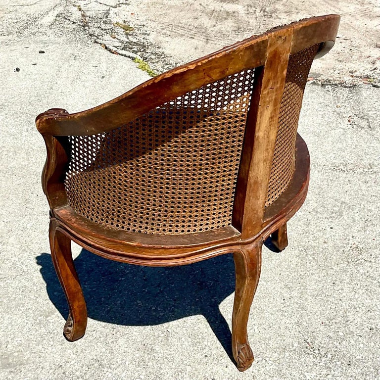 Vintage Regency French Cane Bergere Corner Chair For Sale at 1stDibs