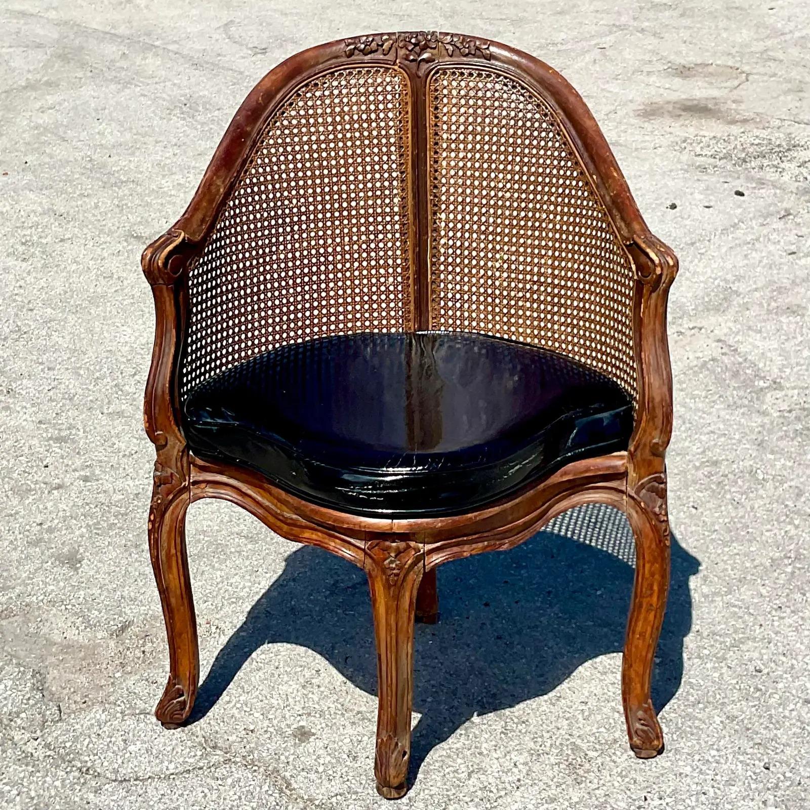 Vintage Regency French Cane Bergere Corner Chair For Sale at 1stDibs