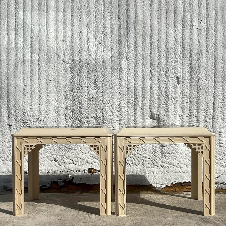 Vintage Regency Fretwork Side Tables, a Pair For Sale at 1stDibs