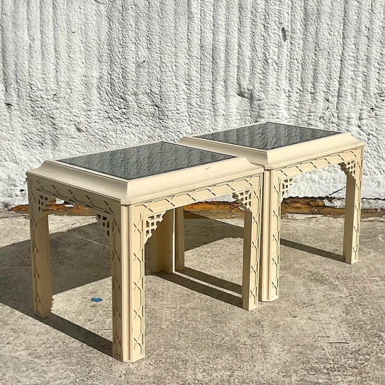 Vintage Regency Fretwork Side Tables, a Pair For Sale at 1stDibs