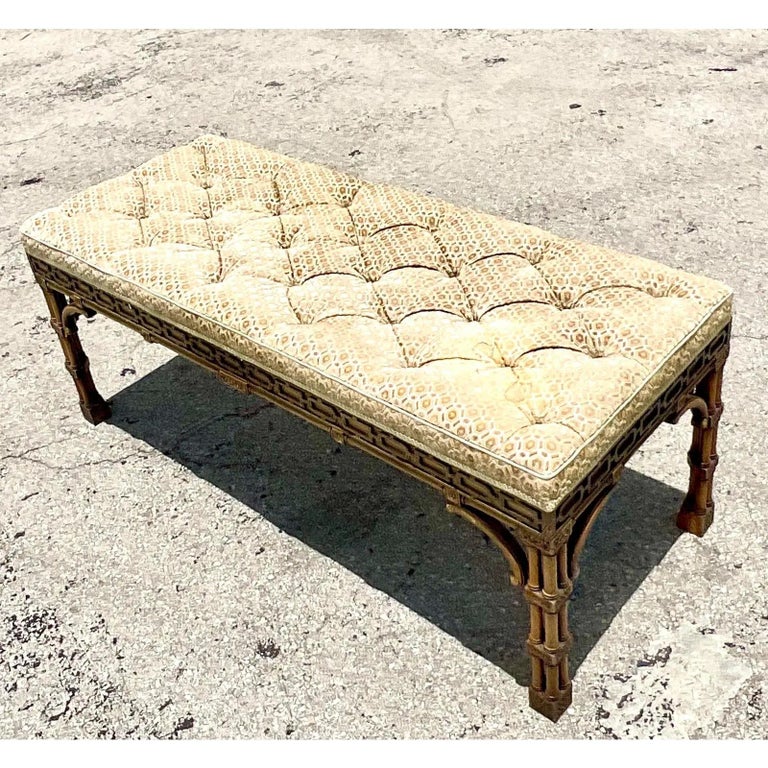 Vintage Regency Fretwork Tufted Bench at 1stDibs