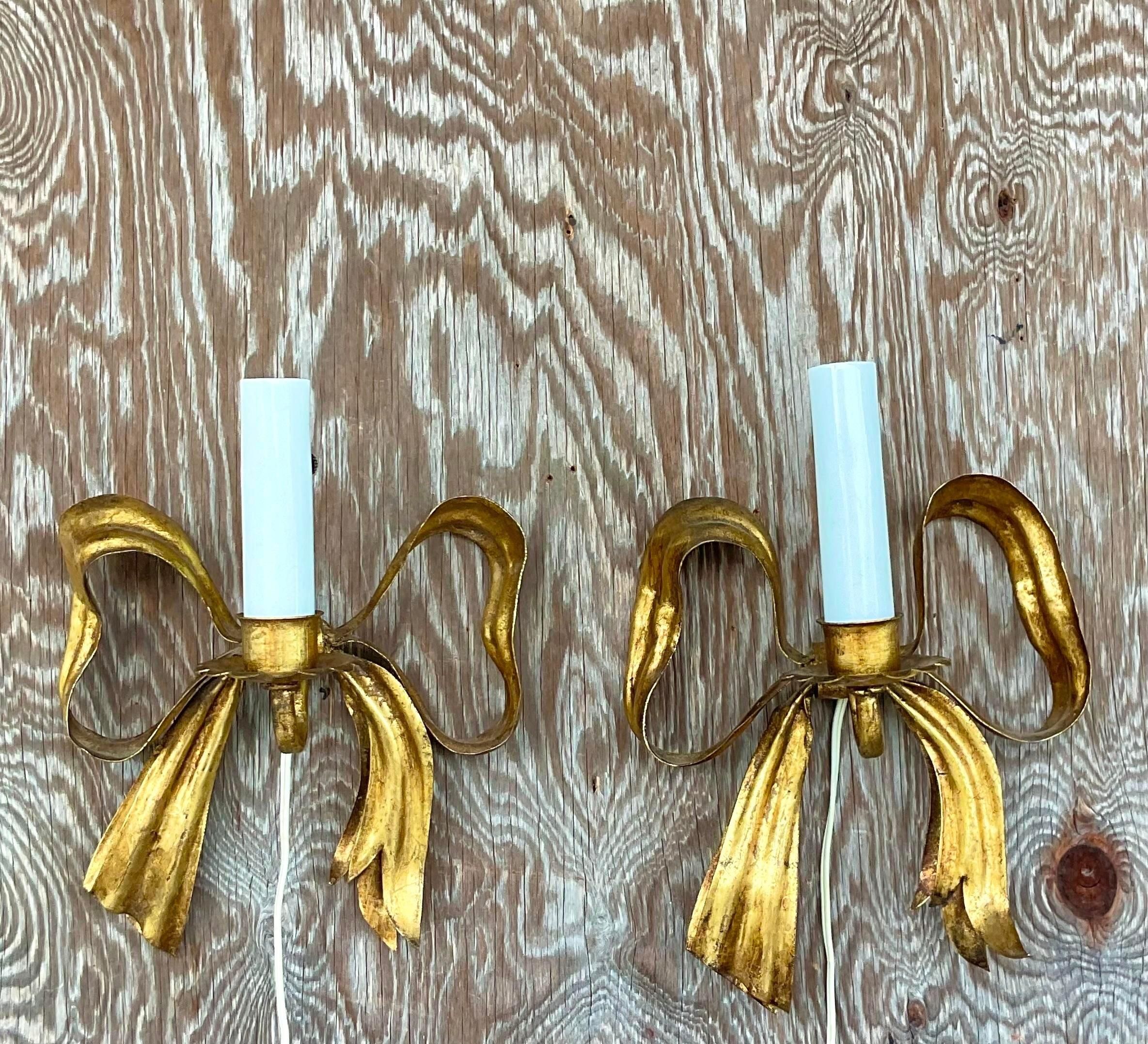 Vintage Regency Gilt Metal Bow Sconces - a Pair For Sale at 1stDibs