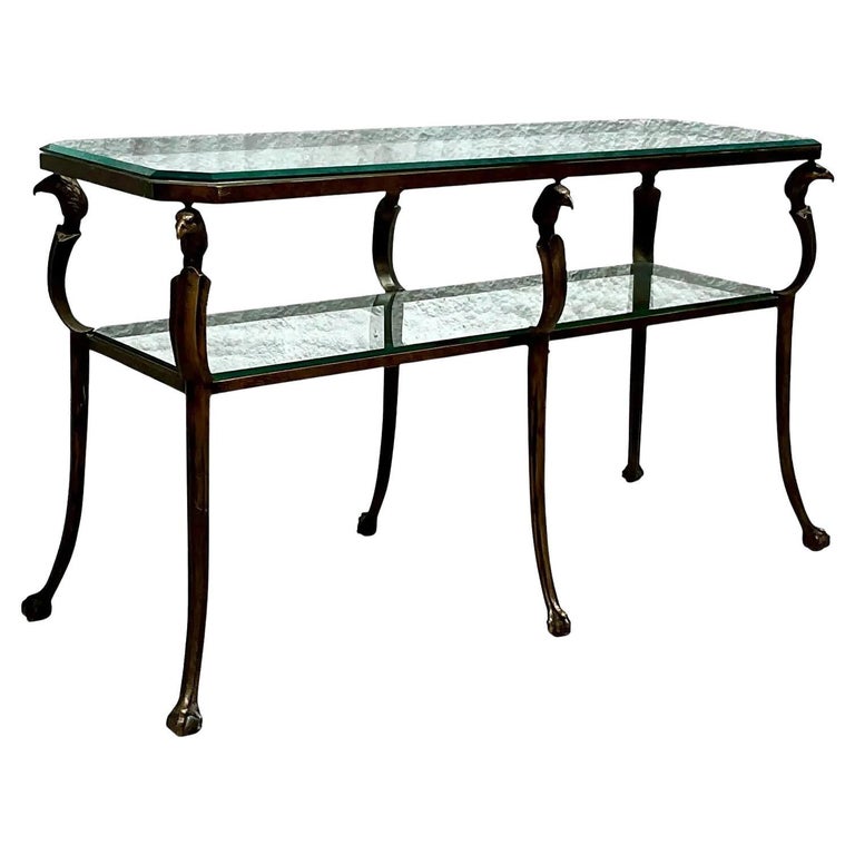 Vintage Regency Gilt Metal Phoenix Head Console Table For Sale at 1stDibs