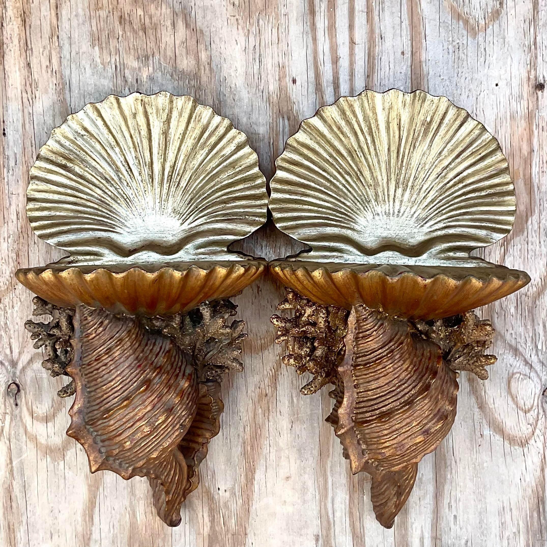 Vintage Regency Gilt Shell Wall Shelf, a Pair at 1stDibs