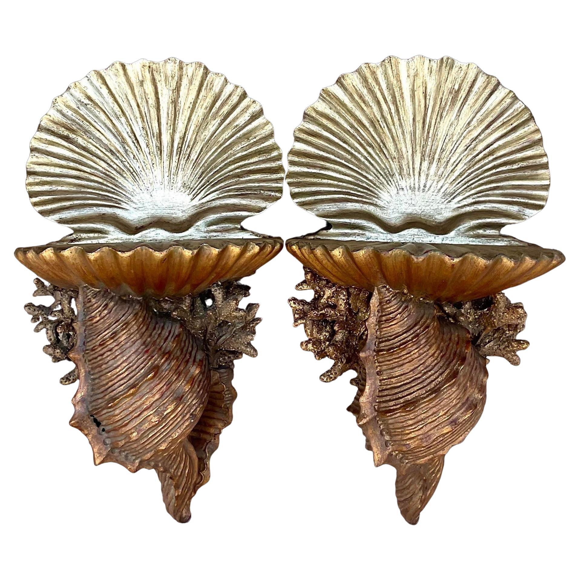 Vintage Regency Gilt Shell Wall Shelf, a Pair at 1stDibs