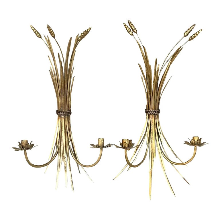 Vintage Regency Gilt Wheat Sheath Candle Sconces - a Pair For Sale at ...
