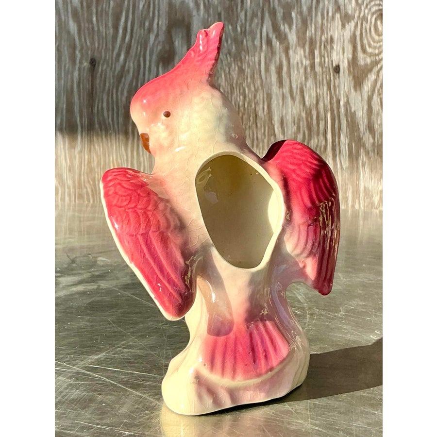 Vintage Regency Glazed Ceramic Cockatoo Vase For Sale at 1stDibs