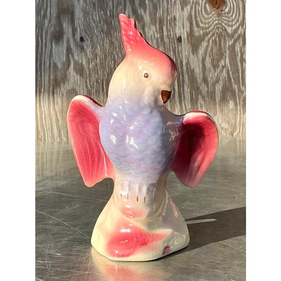 Vintage Regency Glazed Ceramic Cockatoo Vase For Sale at 1stDibs