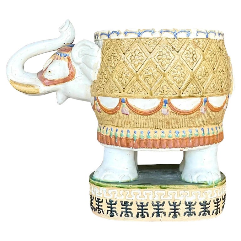 Vintage Regency Glazed Ceramic Elephant Planter at 1stDibs