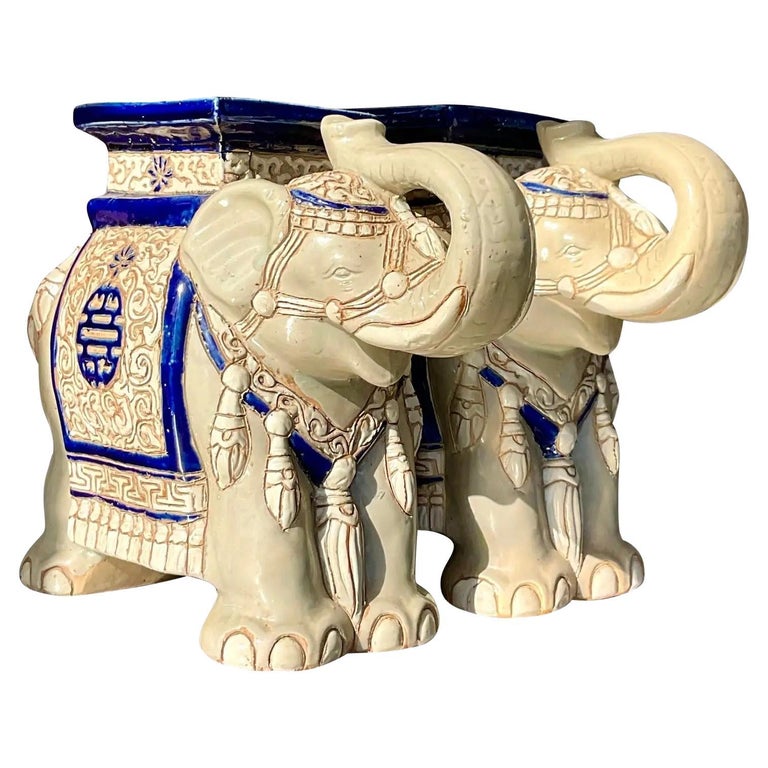 Vintage Regency Glazed Ceramic Elephants, a Pair For Sale at 1stDibs