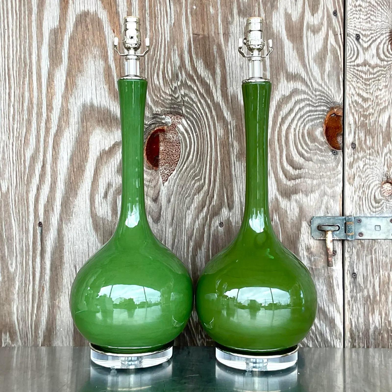 Vintage Regency Glazed Ceramic Lamps, a Pair at 1stDibs