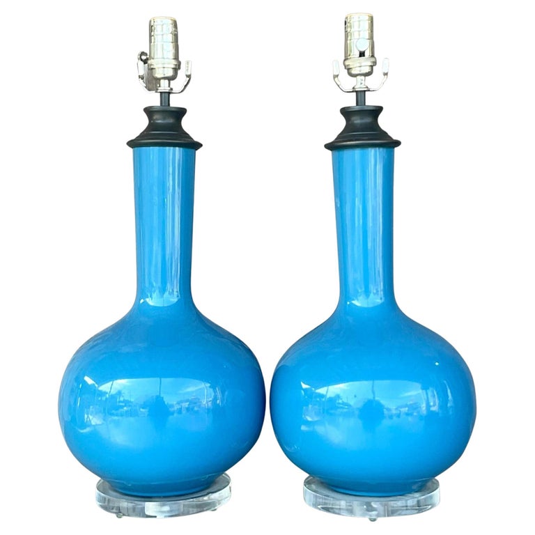Vintage Regency Glazed Ceramic Onion Bulb Lamps, a Pair For Sale at 1stDibs