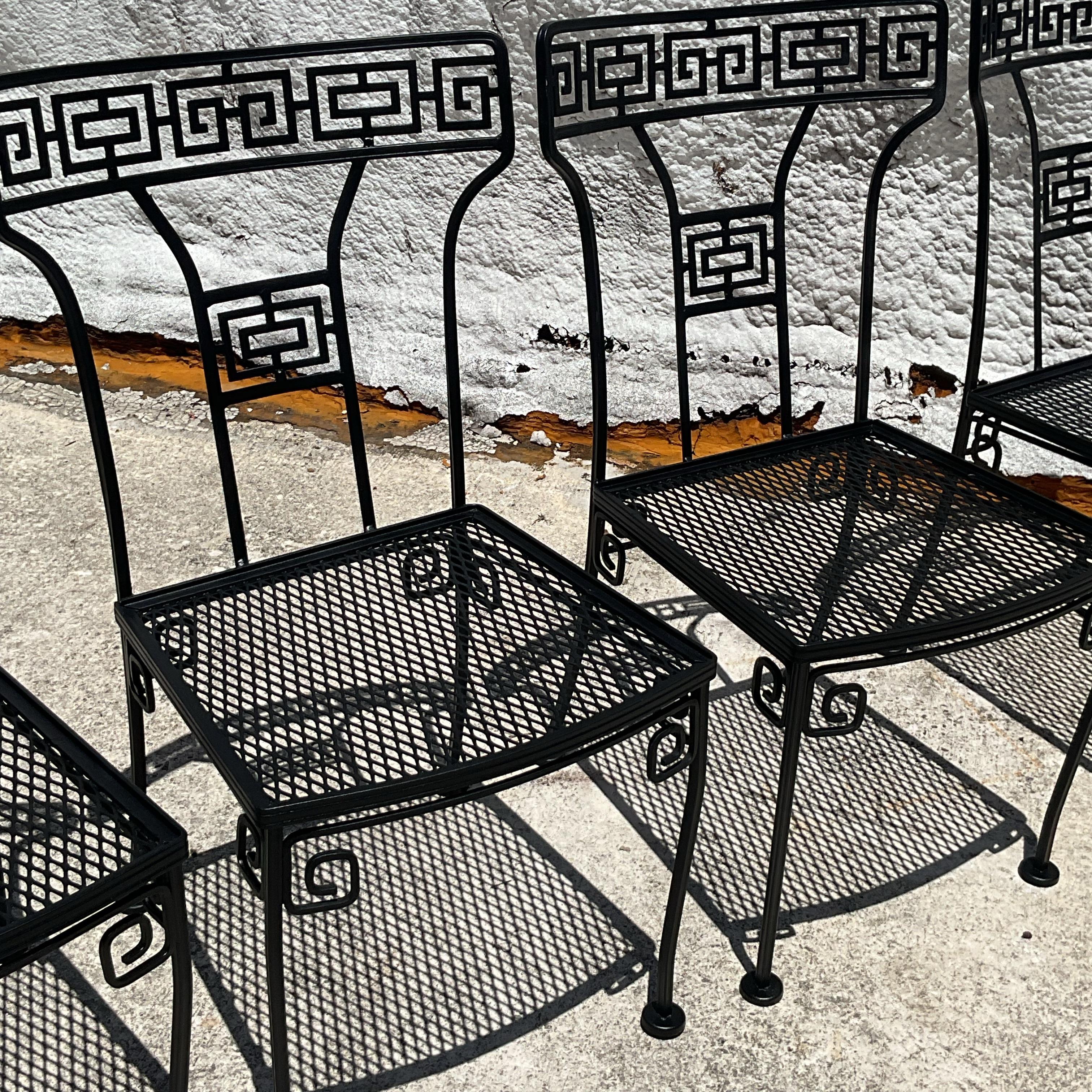 Vintage Regency Greek Key Wrought Iron Outdoor Dining Table and 4 ...
