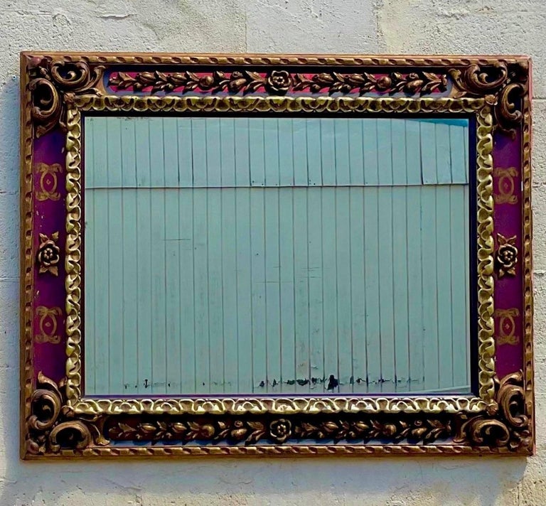 Vintage Regency Hand Painted Gilt Mirror For Sale at 1stDibs