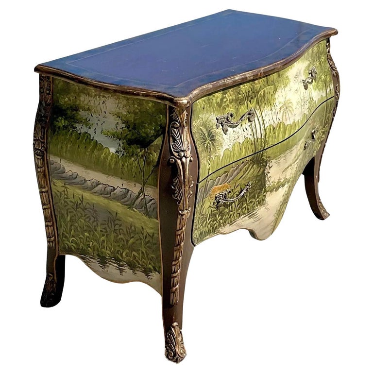 Vintage Regency Hand Painted Safari Bombe Chest For Sale at 1stDibs