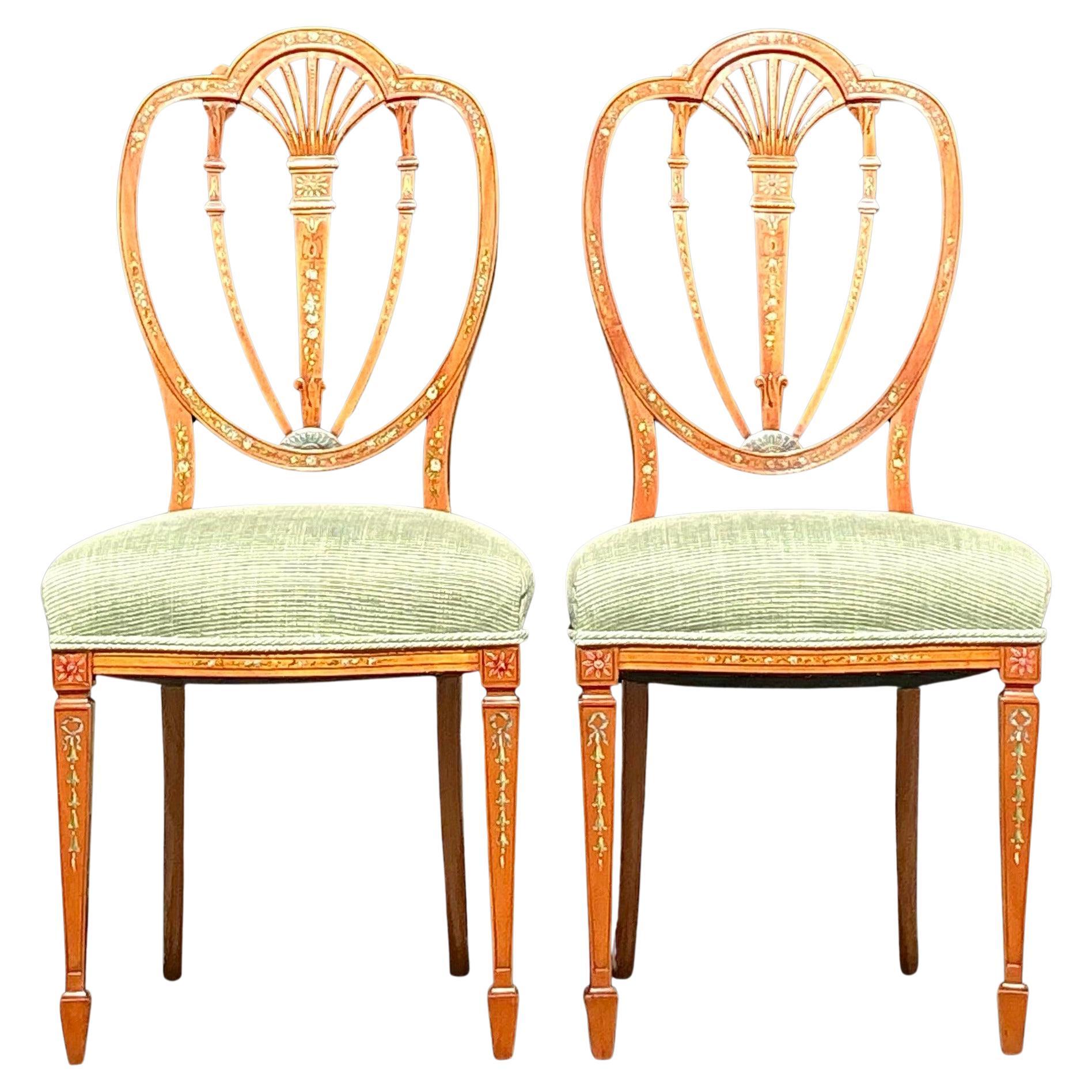 Vintage Regency Hand Painted Shield Back Chair - a Pair For Sale at 1stDibs