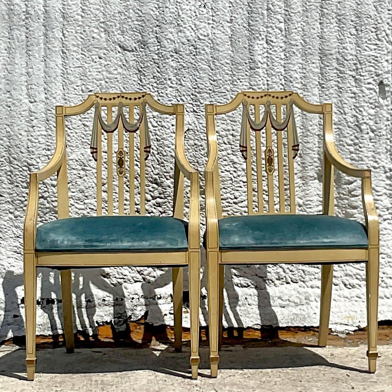 Vintage Regency Hand Painted Tromp L’oiel Swag Arm Chairs, a Pair For ...