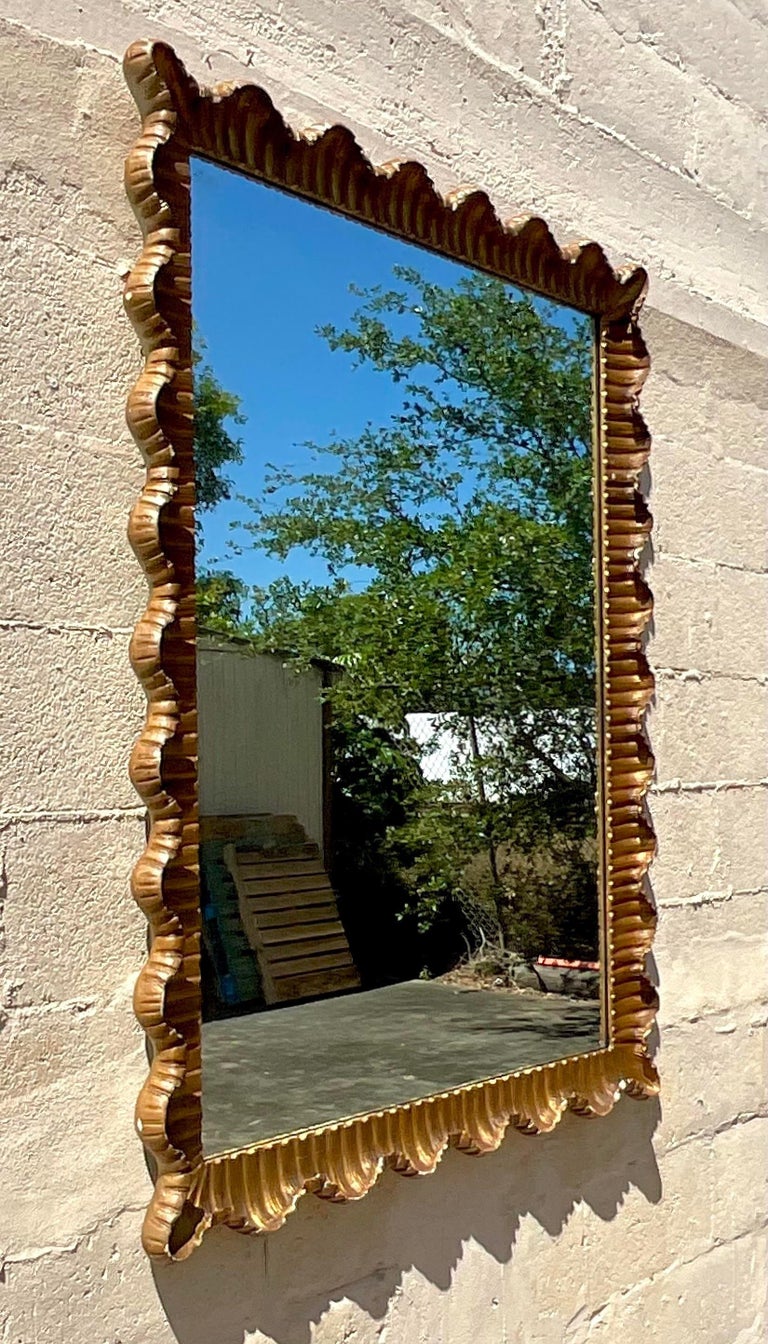 Vintage Regency Italian Gilt Wood Ruffle Mirror For Sale at 1stDibs