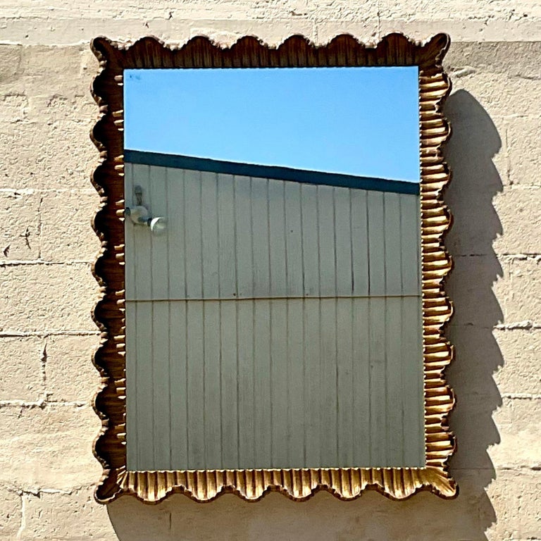 Vintage Regency Italian Gilt Wood Ruffle Mirror For Sale at 1stDibs