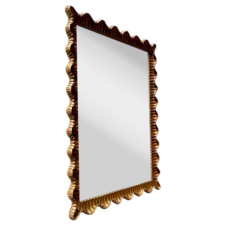 Vintage Regency Italian Gilt Wood Ruffle Mirror For Sale at 1stDibs
