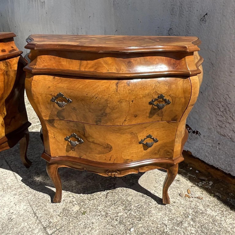 Vintage Regency Italian Olive Burl Wood Bombe Chests, Pair at 1stDibs