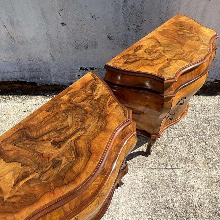 Vintage Regency Italian Olive Burl Wood Bombe Chests, Pair at 1stDibs