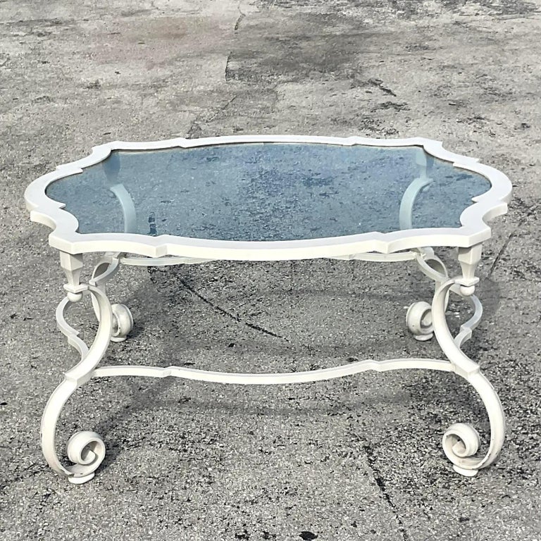 Vintage Regency Lacquered Wrought Iron Scroll Coffee Table For Sale at ...