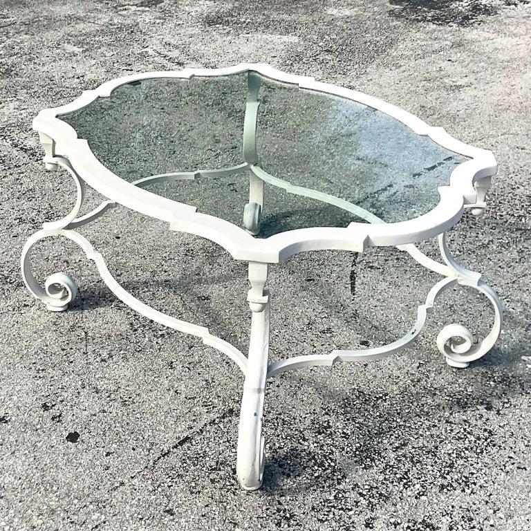Vintage Regency Lacquered Wrought Iron Scroll Coffee Table For Sale at ...