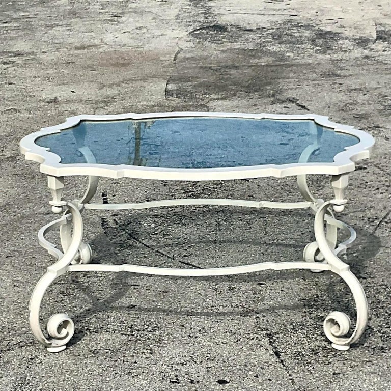 Vintage Regency Lacquered Wrought Iron Scroll Coffee Table For Sale at ...