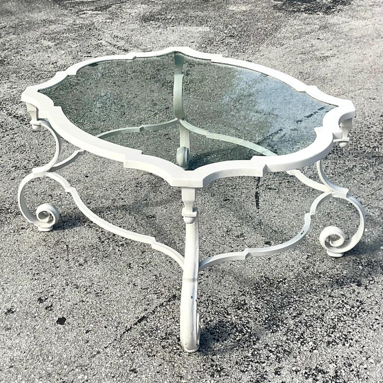 Vintage Regency Lacquered Wrought Iron Scroll Coffee Table For Sale at ...