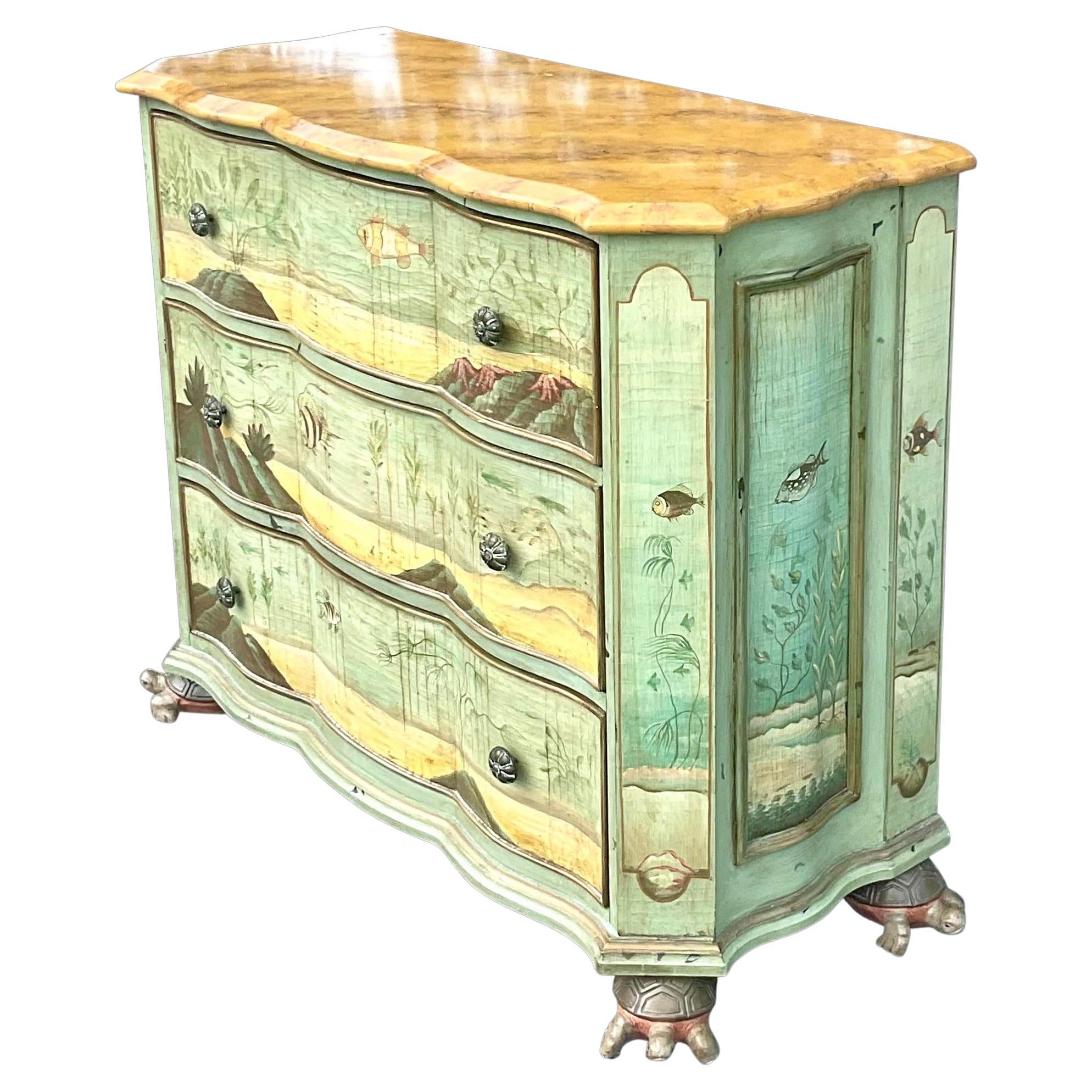 Ocher Painted Regency Faux Bamboo Chest at 1stDibs