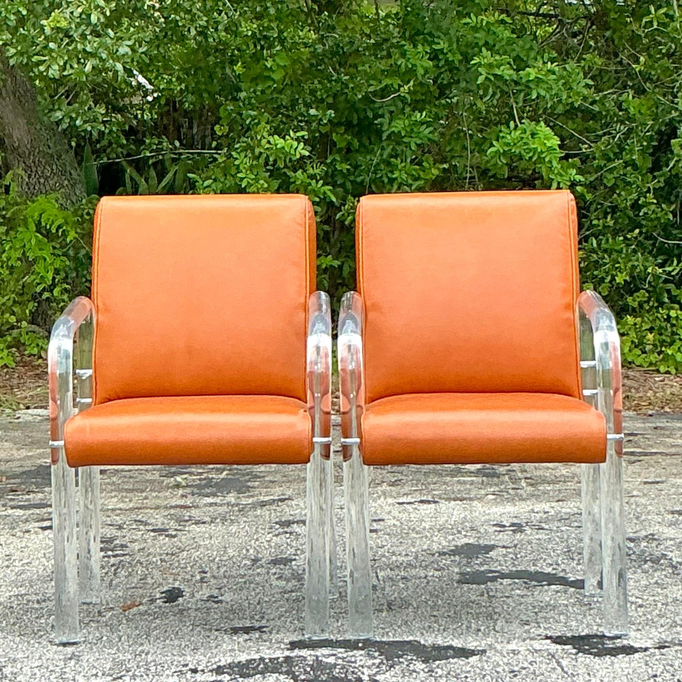 Vintage Regency Leather and Lucite Lounge Chairs- Set of 2 For Sale at ...
