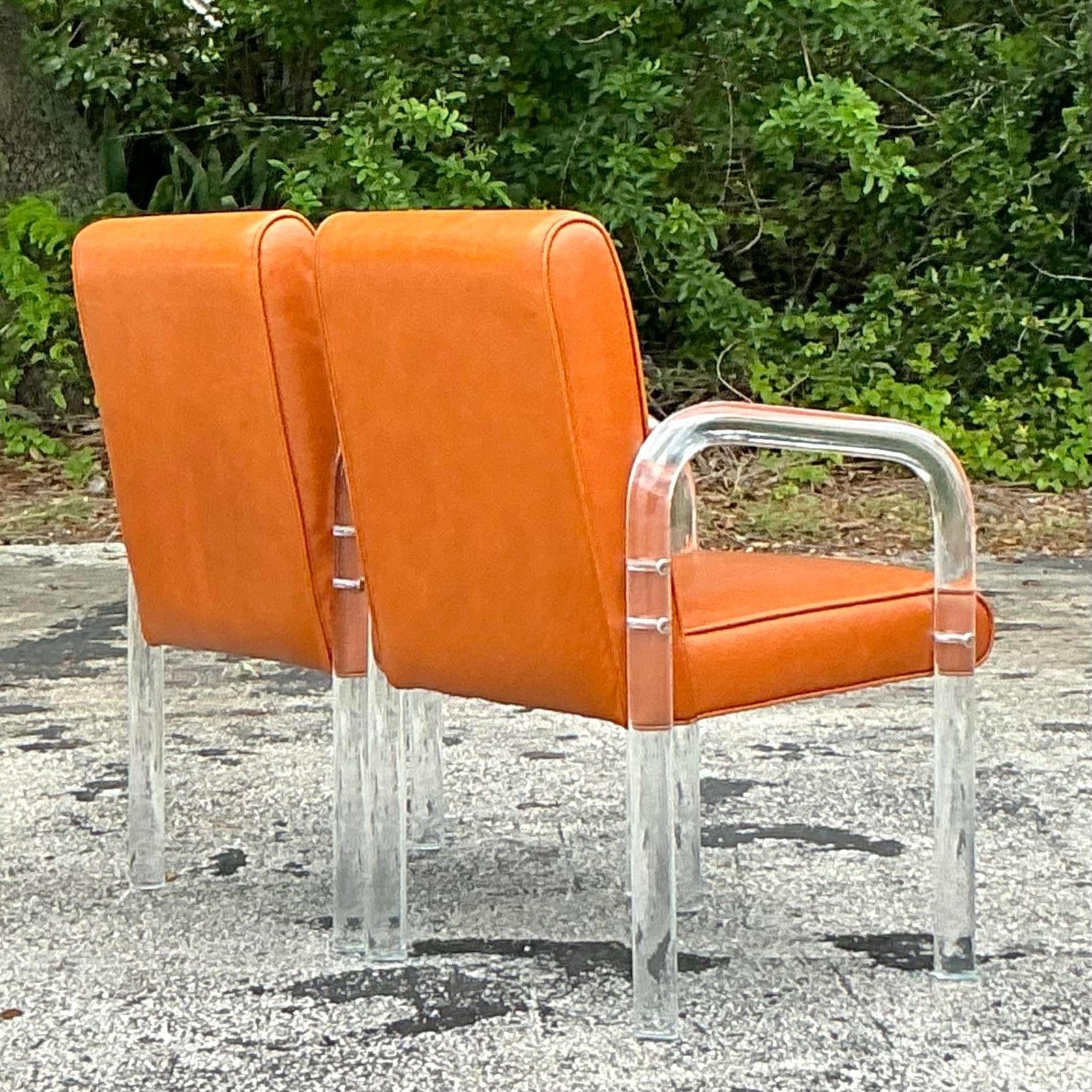 Vintage Regency Leather and Lucite Lounge Chairs- Set of 2 For Sale at ...