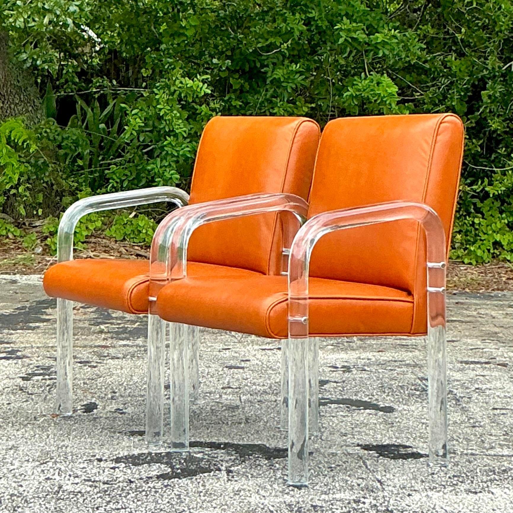 Vintage Regency Leather and Lucite Lounge Chairs- Set of 2 For Sale at ...