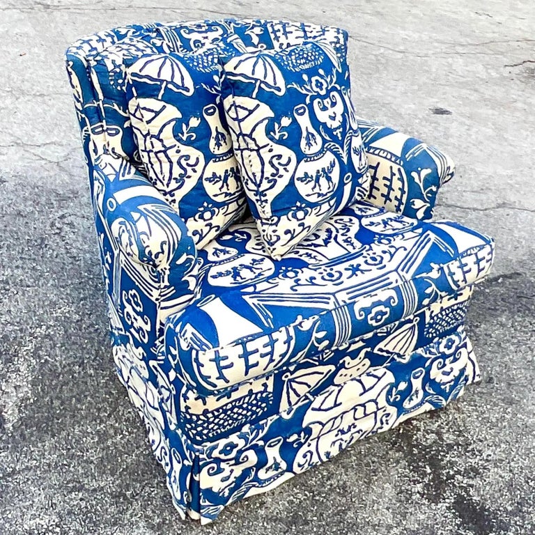 Vintage Regency Lounge Chair in Clarence House “The Vase” at 1stDibs