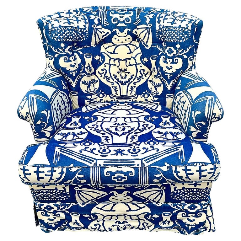 Vintage Regency Lounge Chair in Clarence House “The Vase” at 1stDibs