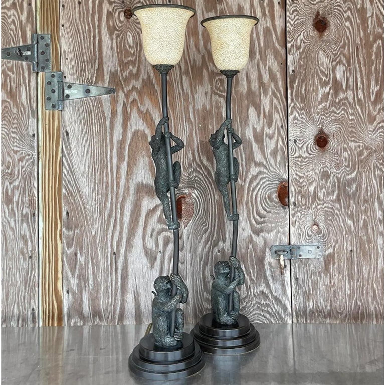 Vintage Regency Maitland Smith Climbing Monkeys Table Lamps, a Pair at ...